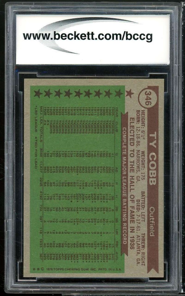 1976 Topps #346 Ty Cobb Card BGS BCCG 9 Near Mint+ | eBay