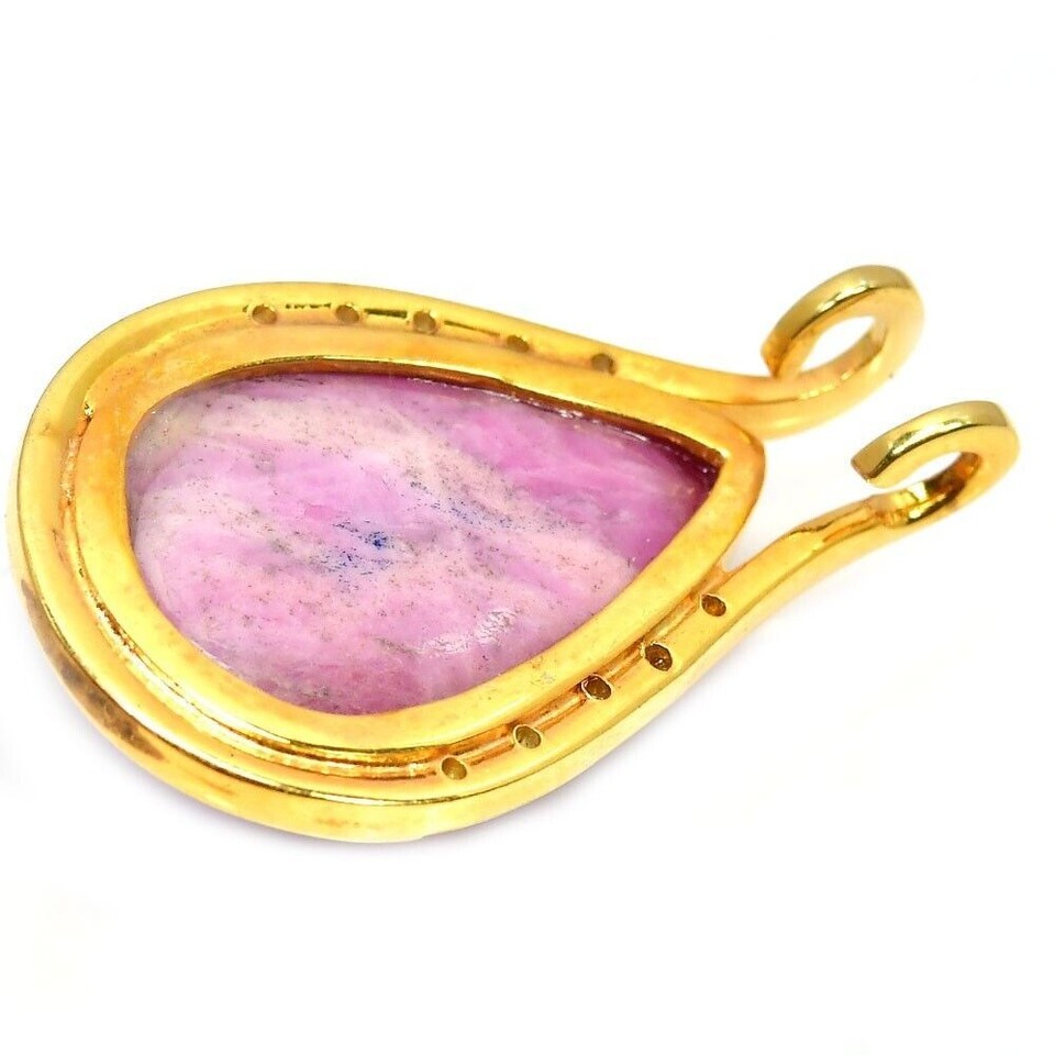 925 STERLING SILVER PENDANT WITH NECKLACE PINK RED RUBY PEAR CABOCHON ...
