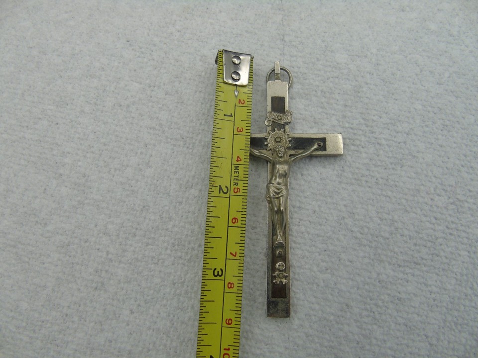 Vintage German Pectoral Crucifix Skull Cross Silver Tone & Ebony Wood 3 ...