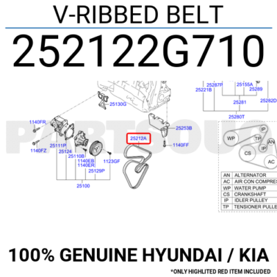 252122G710 Genuine Hyundai / KIA V-RIBBED BELT | eBay