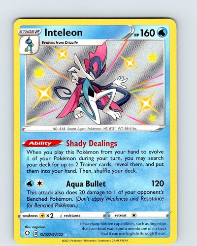 Pokemon TCG Inteleon SWSH Shining Fates SV027/SV122 Shiny Holo Rare ...