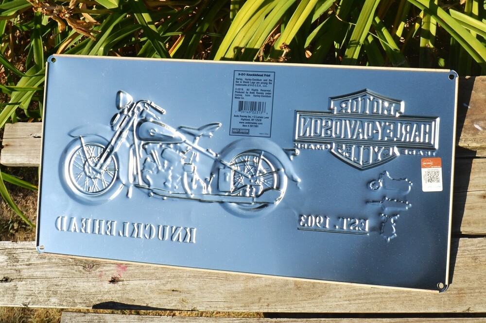 Harley Davidson Knucklehead Print Embossed Tin Metal Sign - EL - Bar ...