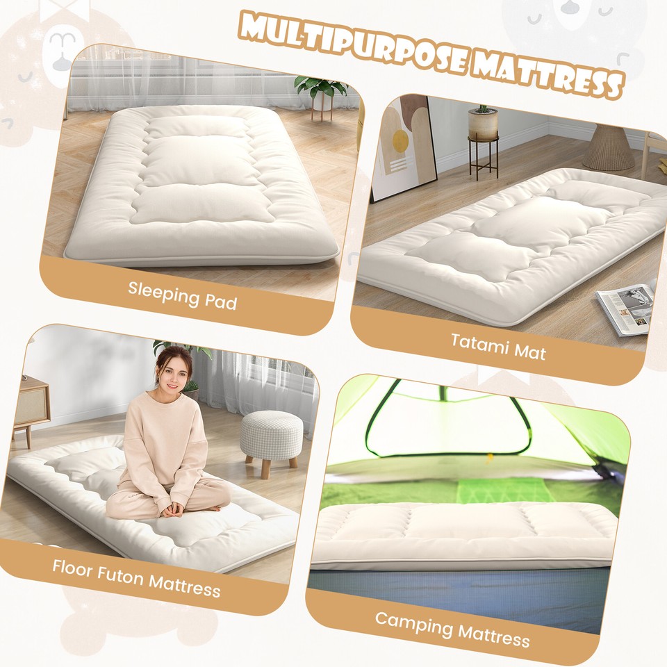 Futon Mattress Japanese Portable Floor Roll Up Tatami Mat Twin Full ...