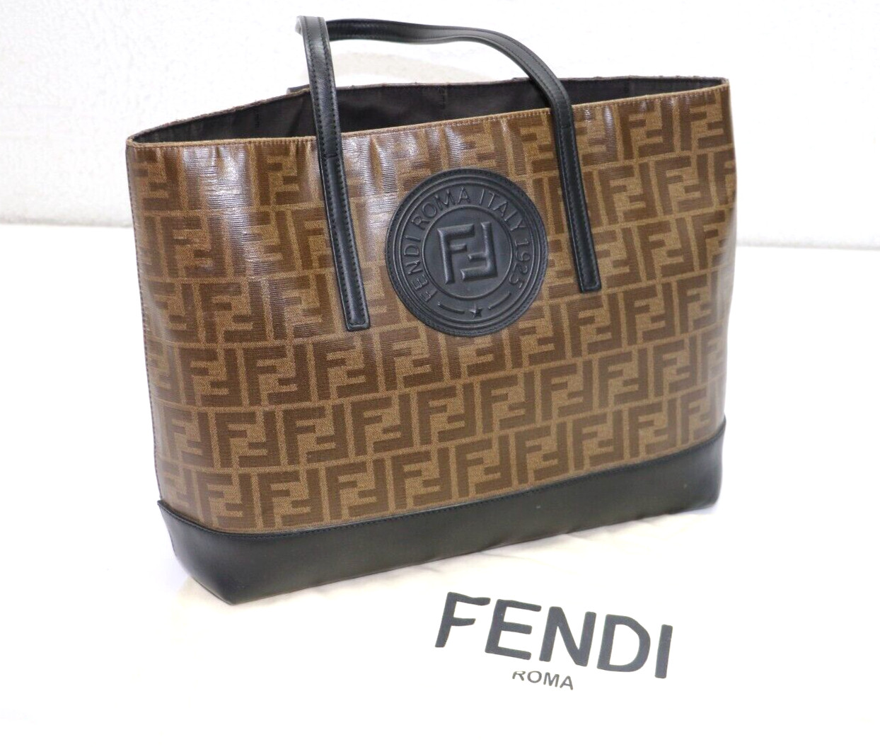 FENDI Glazed Fabric Calfskin FF 1974 Stamp Patch Shop… - Gem
