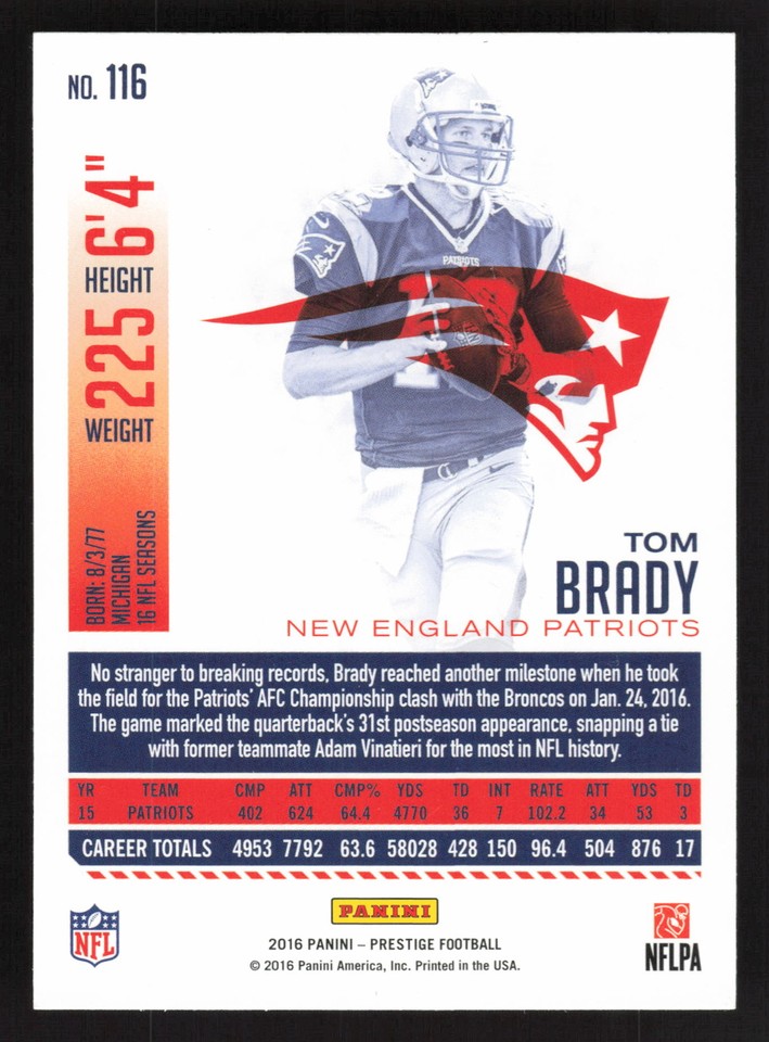 Tom Brady 2016 Panini Prestige #116 New England Patriots {1228 | eBay