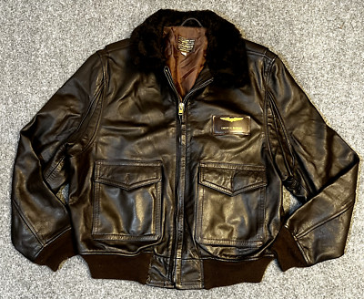 VINTAGE Flight Jacket Original US Navy G-1 Size 46 Brown Leahter Bomber ...