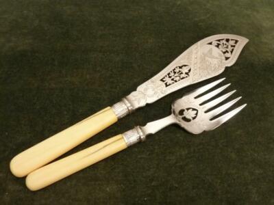 Pair of Antique Harrison Bros engraved Fish Servers Silver Plated ...