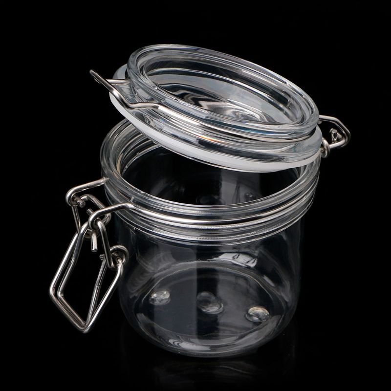 120ML Plastic Round Clip Top Storage Jar With Airtight Seal Lid Kitchen ...
