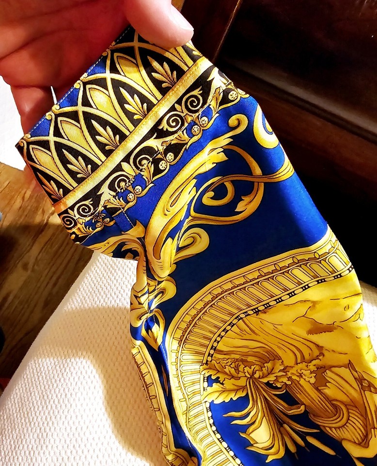 Gianni Versace Blue & Gold Silk Shirt Handmade XL, Absolute Collector ...