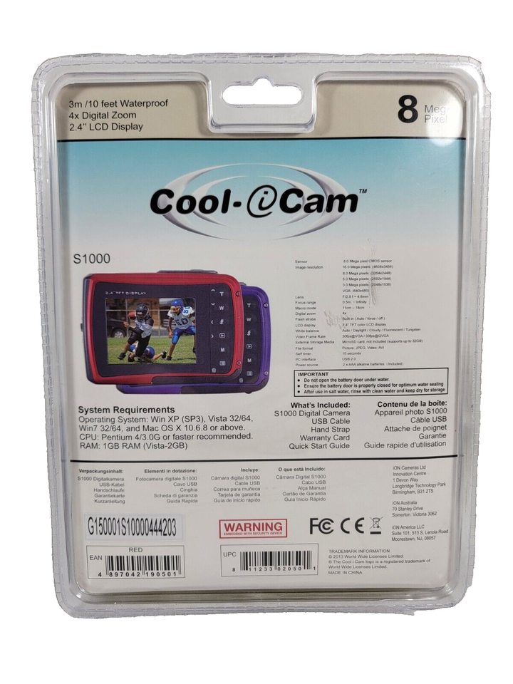 ION Cool-iCam 8MP S1000 Waterproof Digital Camera 2.4" Screen - RED | eBay