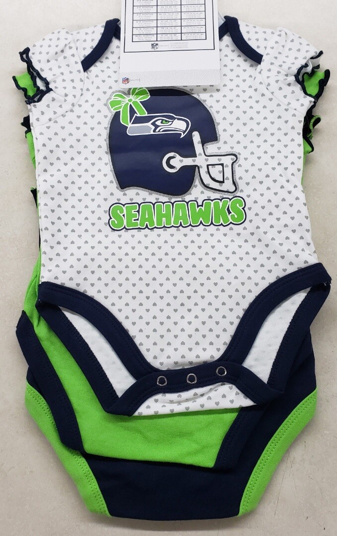 SEATTLE SEAHAWKS OFFICIAL NFL INFANT GIRLS TEAM APPAREL 3 PC CREEPER ...