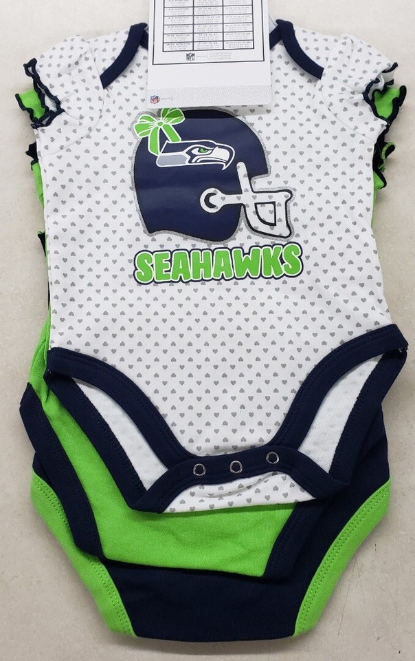 SEATTLE SEAHAWKS OFFICIAL NFL INFANT GIRLS TEAM APPAREL 3 PC CREEPER ...