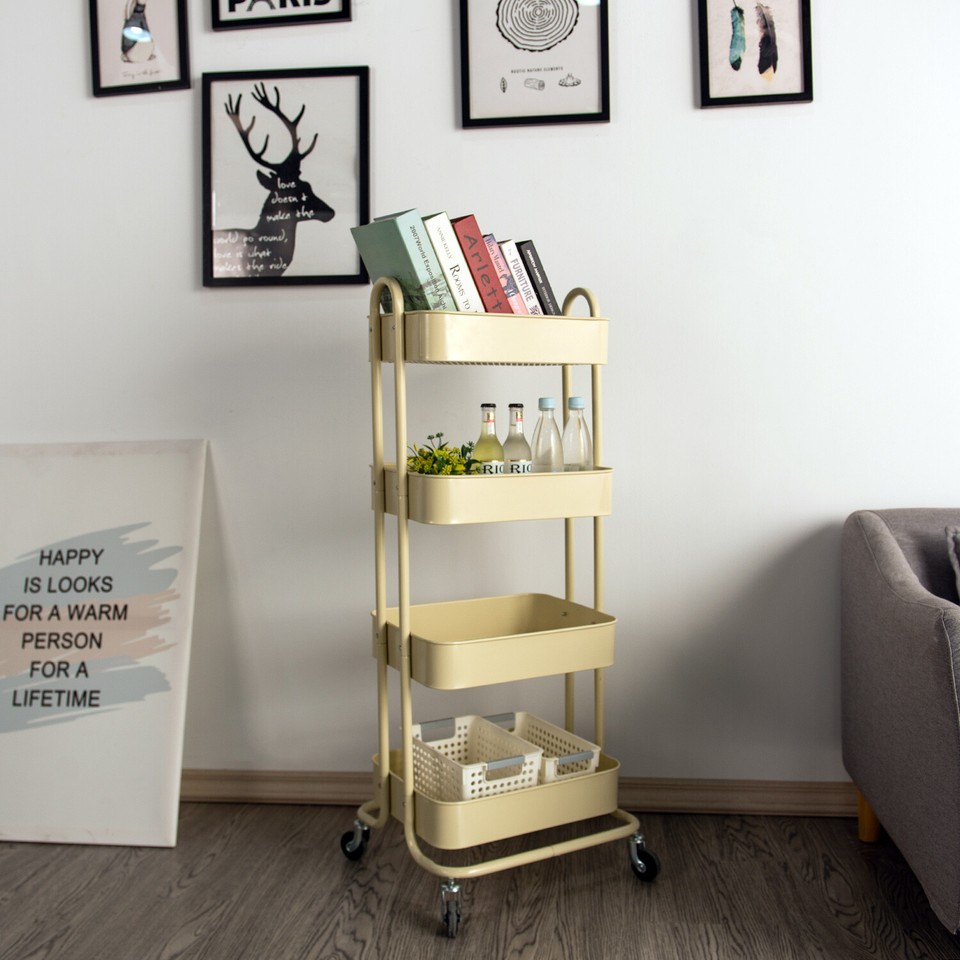 4-Tier Utility Rack Shelf Rolling Storage Cart w/ Handle Wheels for ...