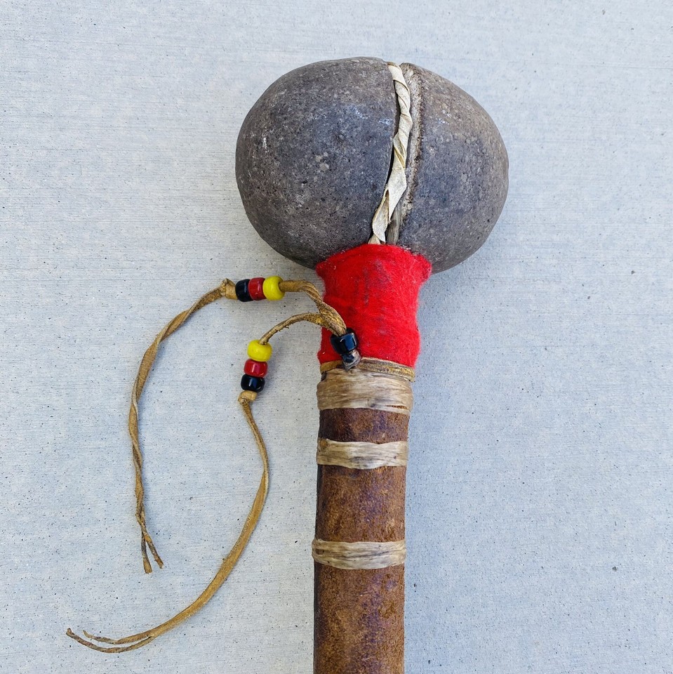 Native American Handmade Stone War Club Tomahawk Hatchet Wood Leather ...