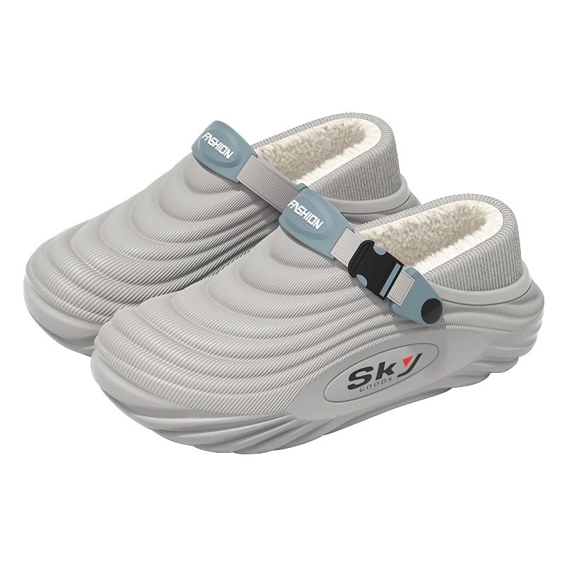 Men's Winter Waterproof Slippers Thick Sole Fur Lined Indoor Outdoor ...