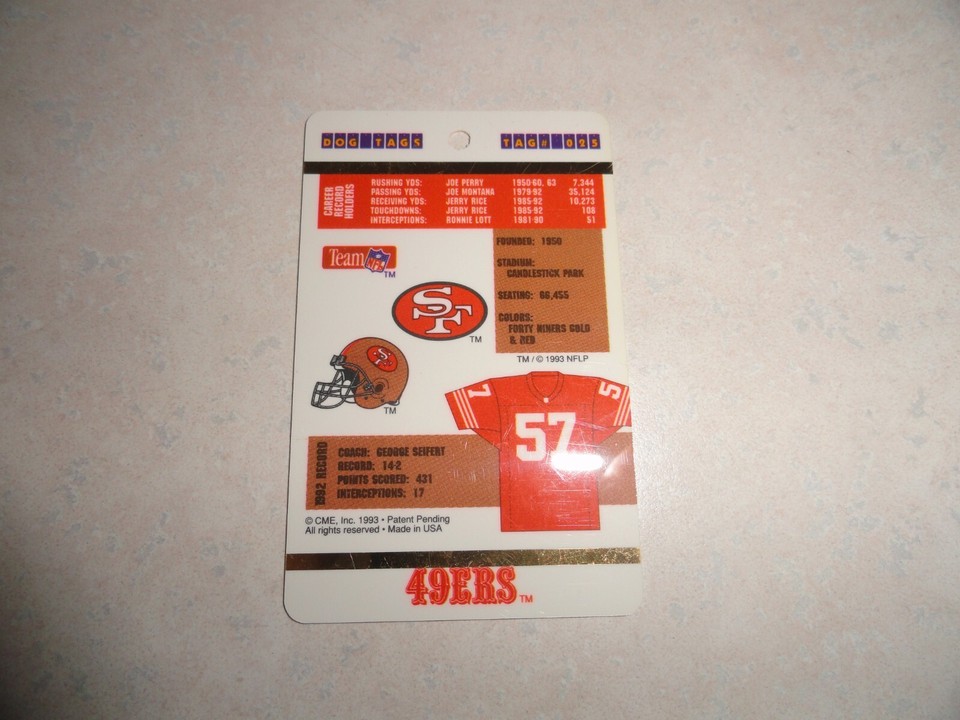 San Francisco 49ers Team 1993 NFL Dog Tags Cards-Rare | eBay