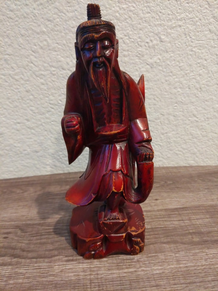 Antique Carved Wood Confucius Statue Sculpture red man | eBay