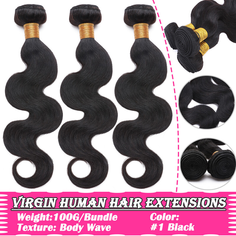 1-3 Bundles 100% Real Human Hair Bundles Brazilian Hair Extensions ...