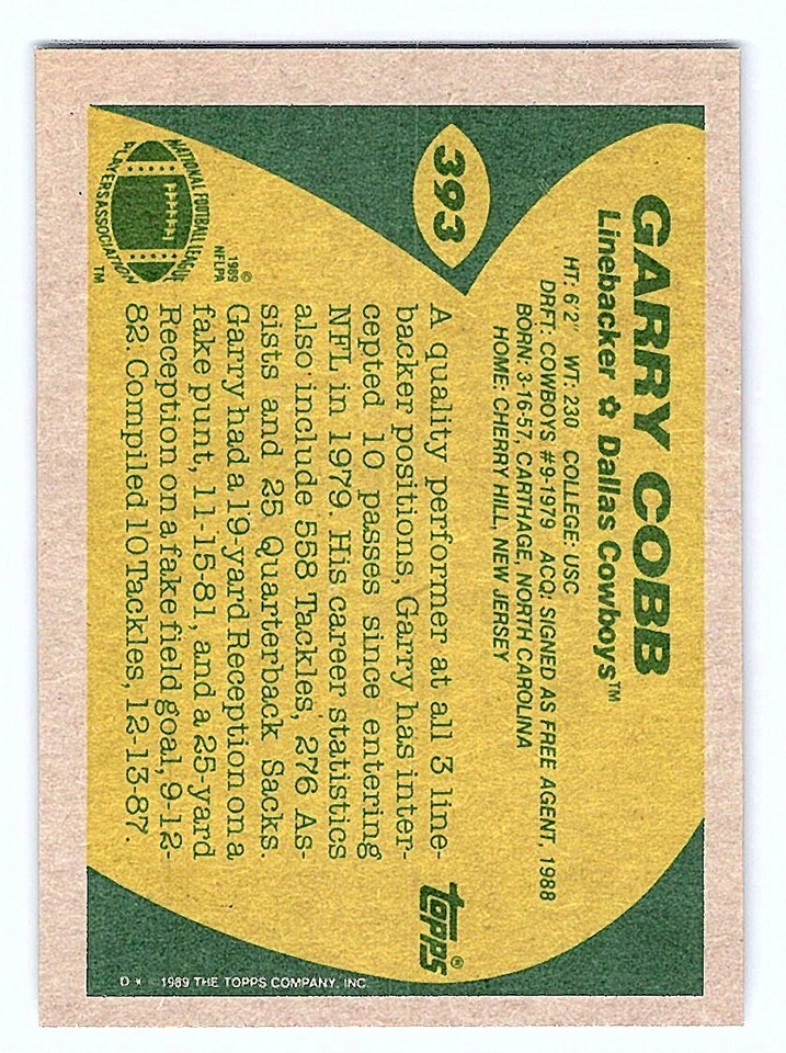 1989 Topps #393 Garry Cobb - FREE SHIPPING | eBay