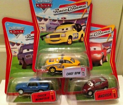 Disney CARS Chief RPM, Andrea, & Chuck Manifold Race O Rama Mattel ...