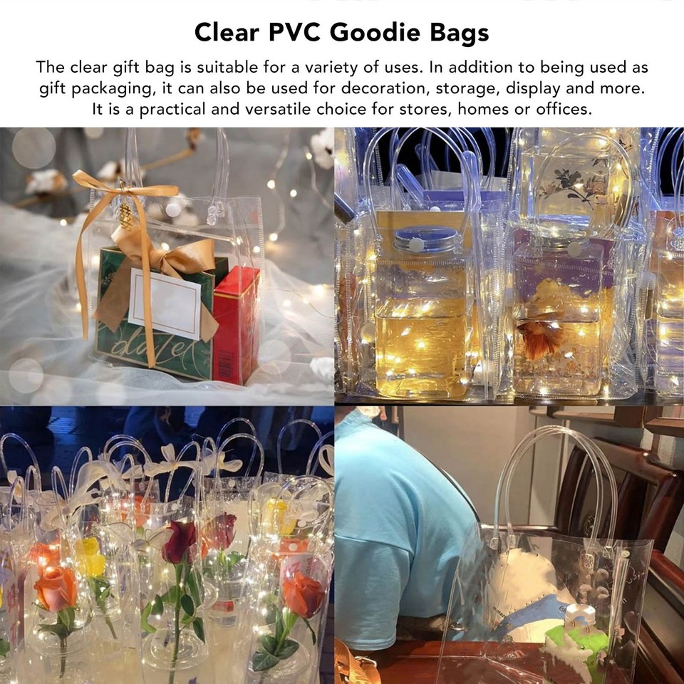 20pcs Transparent Gift Bags Simple 20cmx20cmx8cm PVC Goodie Wrap Bags ...