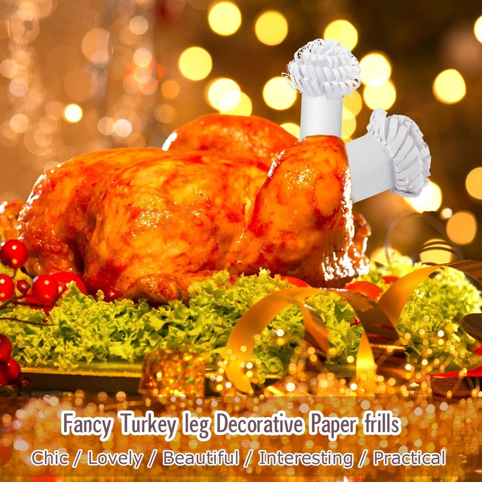 12 Pcs Paper Frills Decorative Holders for Turkey Legs Chops White ...