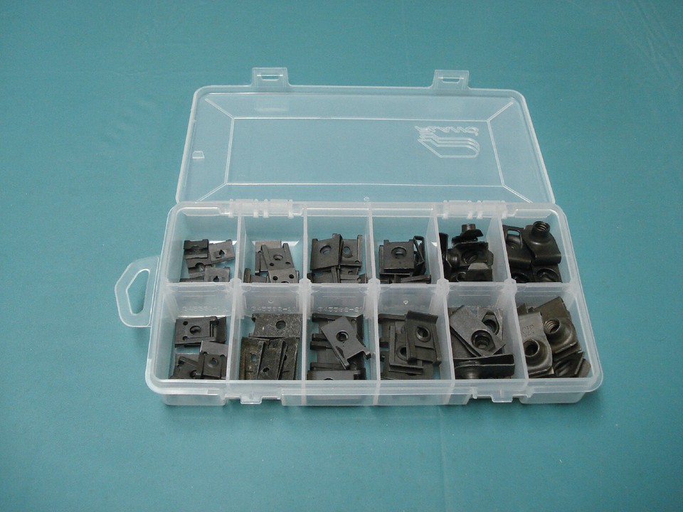 Fold over clip nut assortment - 12 sizes sheet metal U J spring panel ...