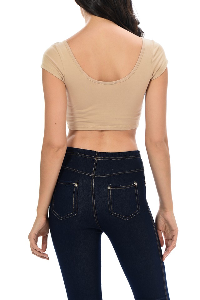 Auline Colletion Womens Solid Color Basic Cropped Top Crop top Scooped ...