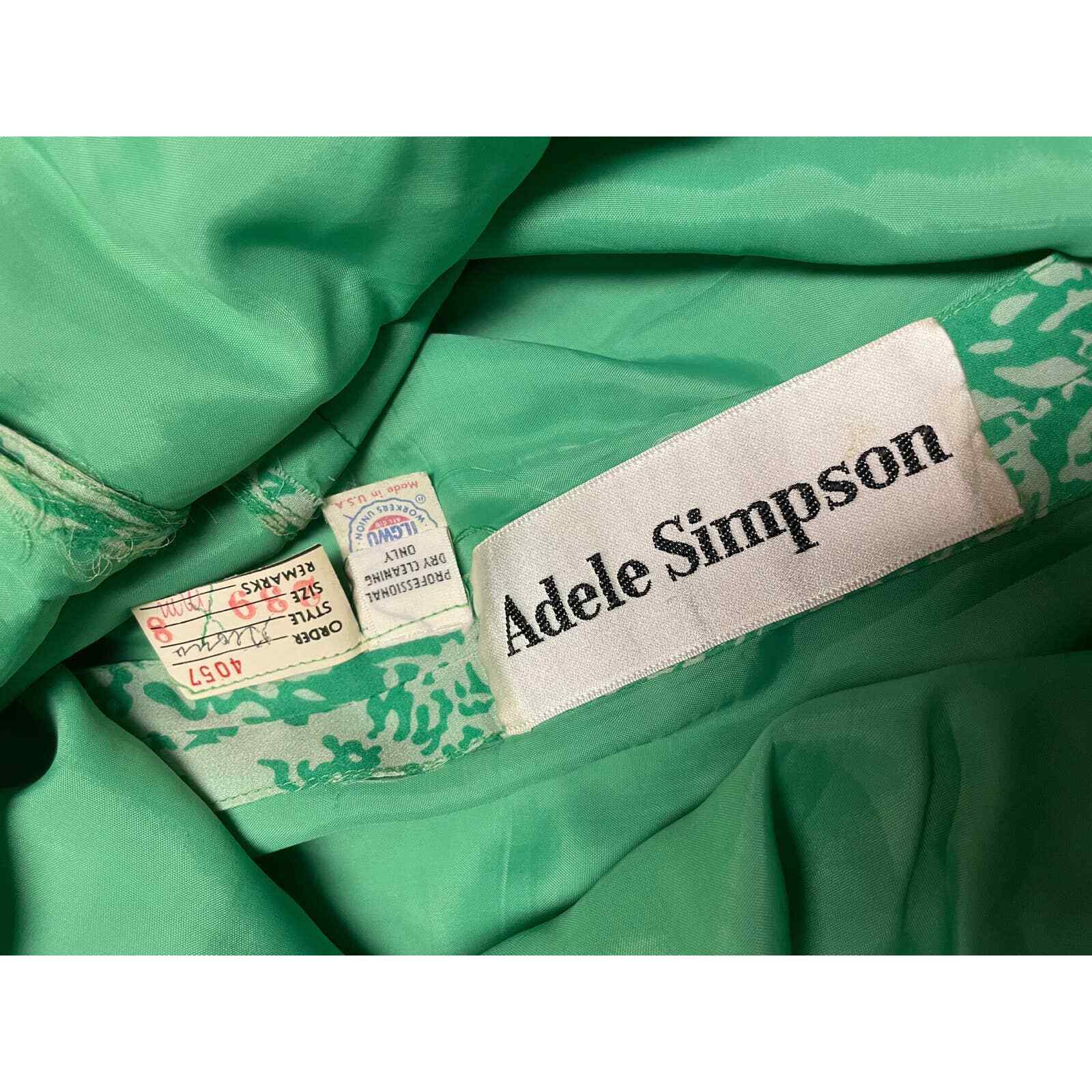 RARE Vintage Adele Simpson Silk Green Floral Print Dr… - Gem