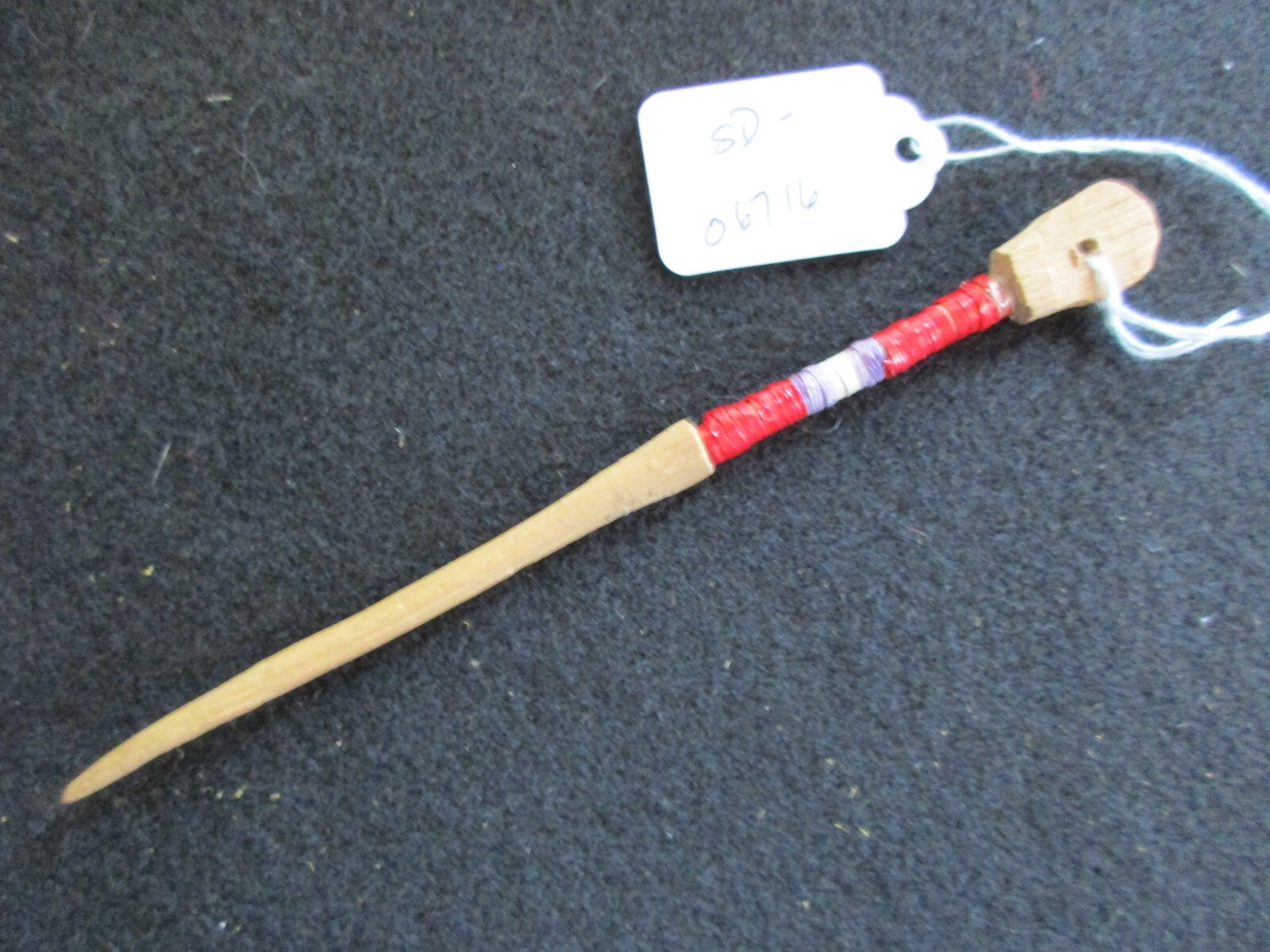 NATIVE AMERICAN QUILLED PIPE TAMPER, BRAIDED QUILLED WOOD TAMPER, SD ...