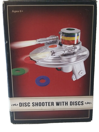 VTG SAMSONICO USA TOY BLASTER SILVER DISK SHOOTER WITH MULTICOLOR DISCS ...