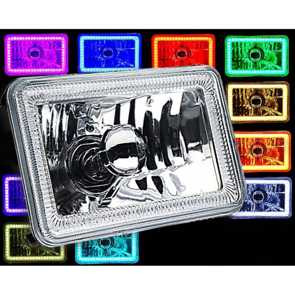4X6 RF Color Change SMD LED Halo Shift Angel Eye Headlight 6K HID Light ...