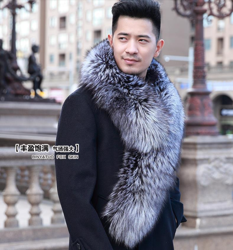 100% Real Silver Fox Fur Collar Fur Scarves Men's Fur Scarf Whole Skin ...