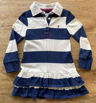 Joules Rugby Dress Girls Size 4 EUC Blue White Stripe Ruffle Skirt ...