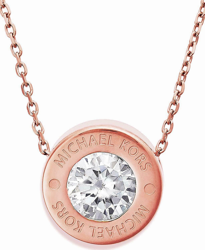Michael Kors Rose Gold Tone Crystal MK Logo Pendant Necklace MKJ5342791 ...