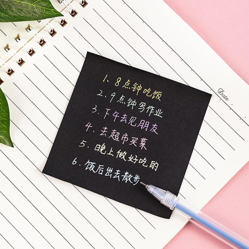 Black Sticky Notes, 10Pcs Simple Sticky Notes Marker Flags Self-Stick ...