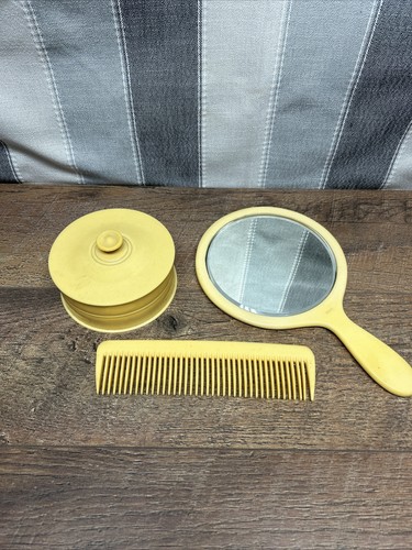 Vintage Ivory Grooming Set-mirror-comb-container | eBay