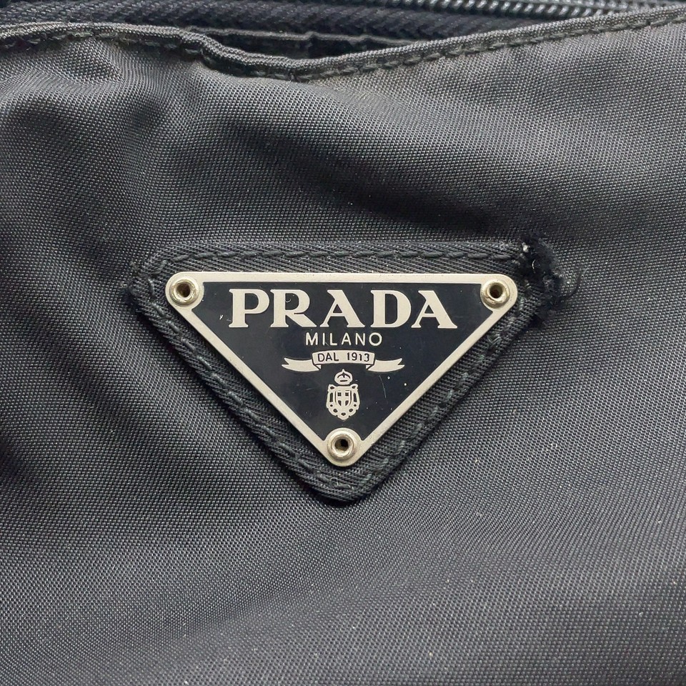 Auth PRADA Triangle Logo Tessuto Nylon Black Tote/Shoulder Bag SET2 W/C ...