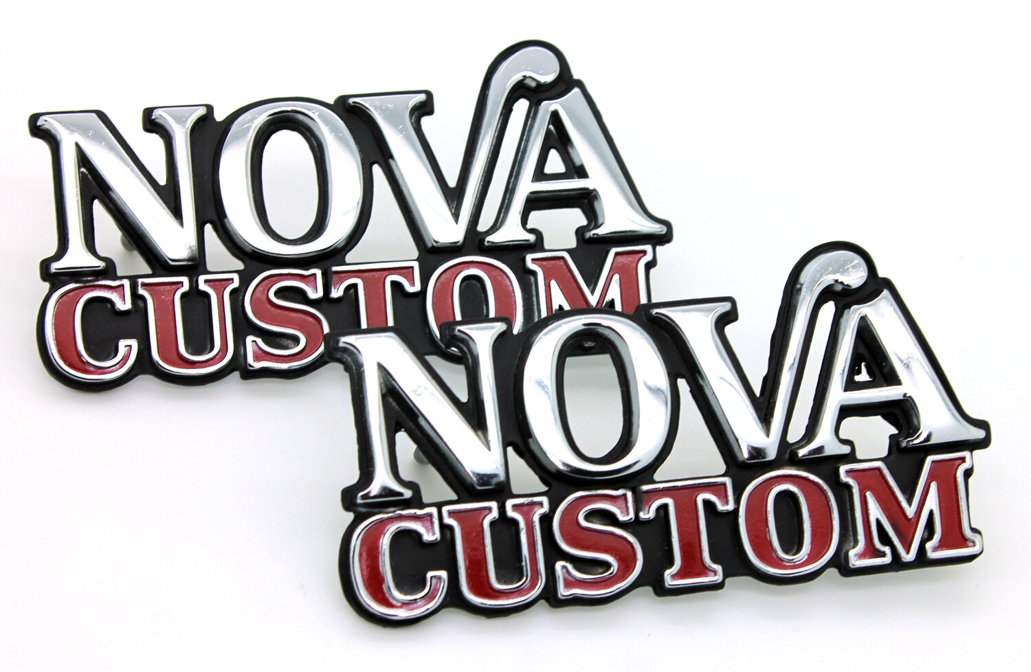 New NOVA CUSTOM Front Fender Emblems Set Pair w/Chrome Trim / 1975-1979 ...