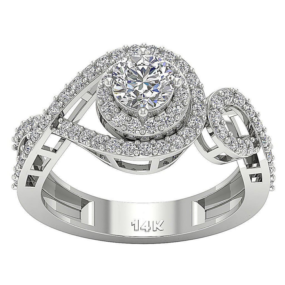 Halo Split Shank Solitaire Ring Round Diamond I1 G 1.50Ct 14K Solid ...