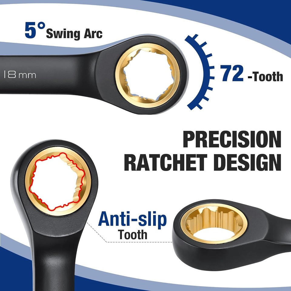 WORKPRO 22Piece Ratcheting Wrench Set, 72 Teeth Anti-slip with ...