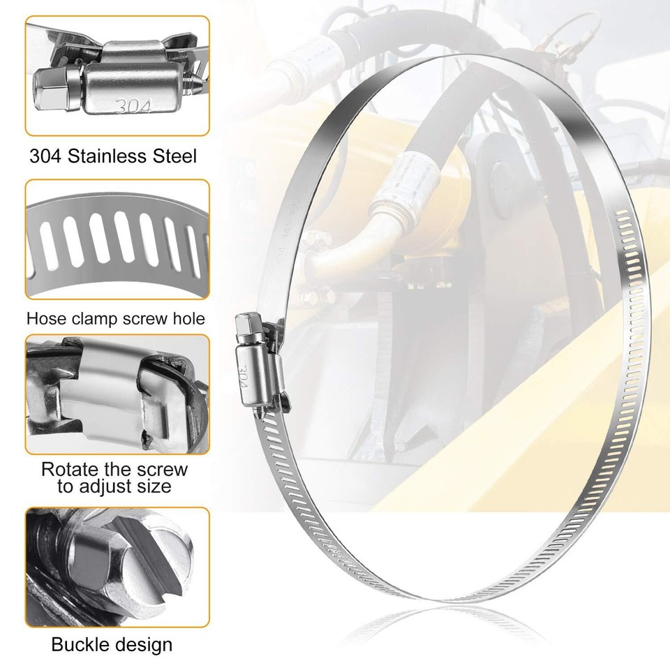 6pcs 8inch Stainless Steel Large Hose Clamps Adjustable Worm Gear Duct ...