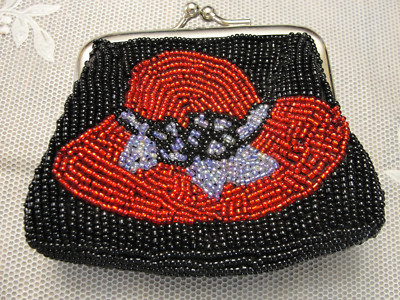 Red Hat Black Fully Beaded Women's Clutch Coin Purse | eBay