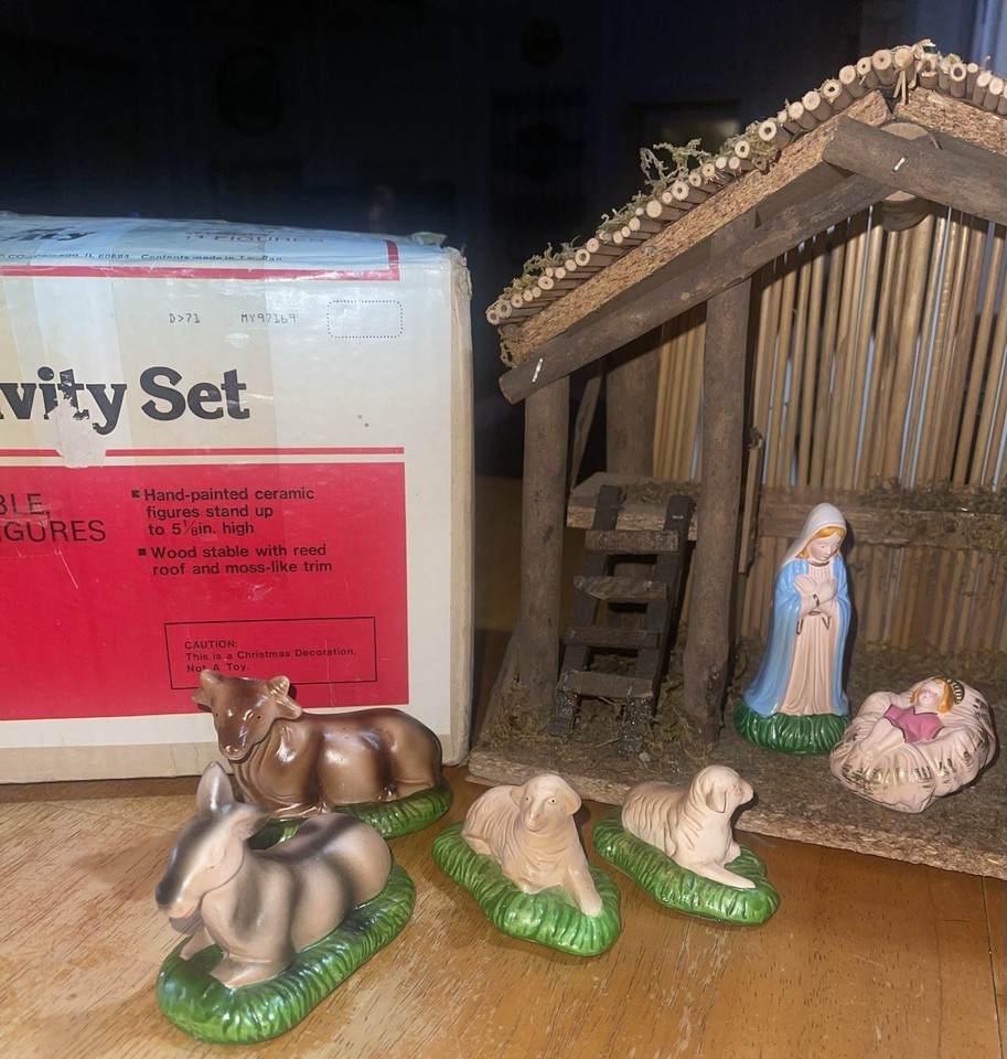 Sears Nativity Set 10 Ceramic Figures Stable #97169 w/Box Missing ...