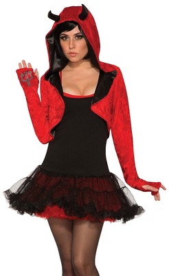 Devil Shrug Red Demon Girl Satan Fancy Dress Halloween Adult Costume ...