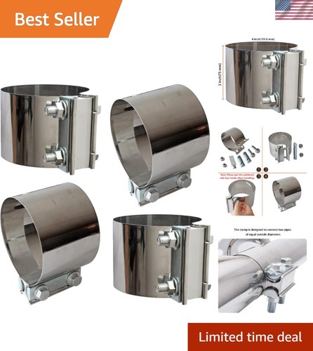 Universal 4" Exhaust Muffler Clamps - Stainless Steel Butt Joint Band ...