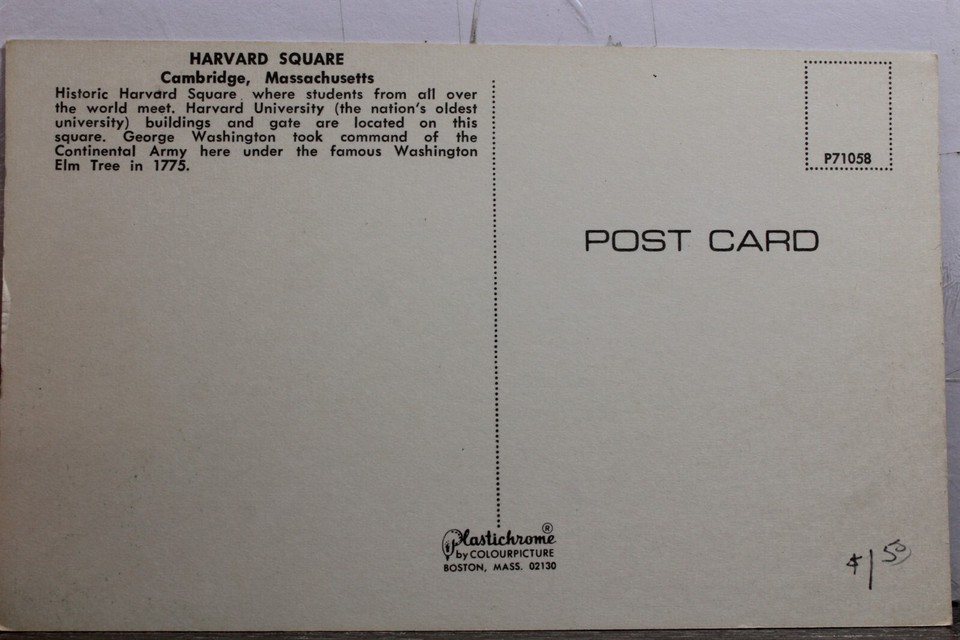 Massachusetts MA Cambridge Harvard Square Postcard Old Vintage Card ...