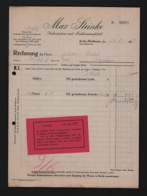 BERLIN-WEISSENSEE, Rechnung 1927, Max Steinke Lachs-Räucherei Fisch ...
