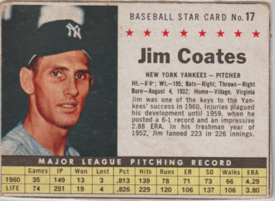 JIM COATES - 1961 POST CEREAL BASEBALL CARD # 17 box | eBay