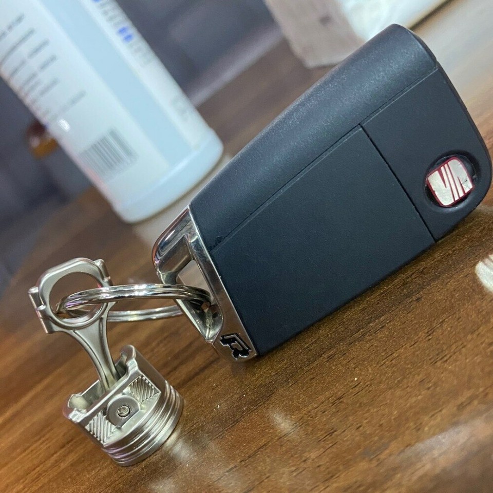 Piston Keychain Connecting Rod Car Engine Silver Metal 3D Keyring Key ...